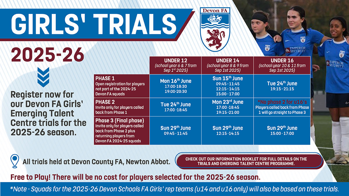 2025-26 Girls Emerging Talent Centre Trials Announced - Devon FA