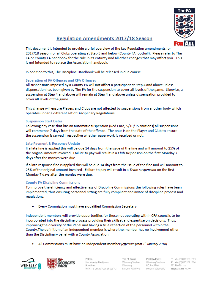 Disciplinary Regulation Changes 2017 - Hampshire FA