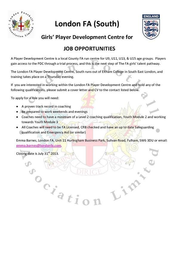 PDC Job Opportunity - London FA