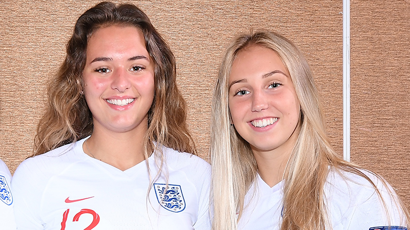 England WU19s' Emily Syme, Aimee Palmer, Emily Ramsey and Olivia Smith ...