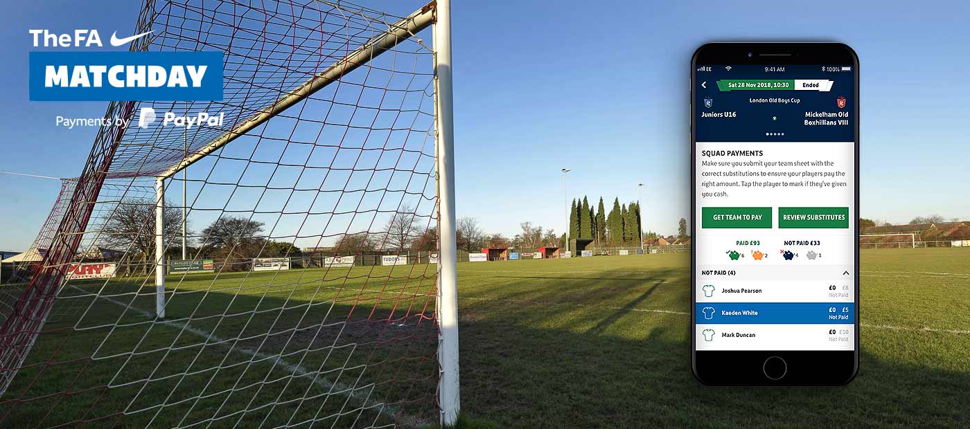 Players can pay subs via Paypal in Matchday app